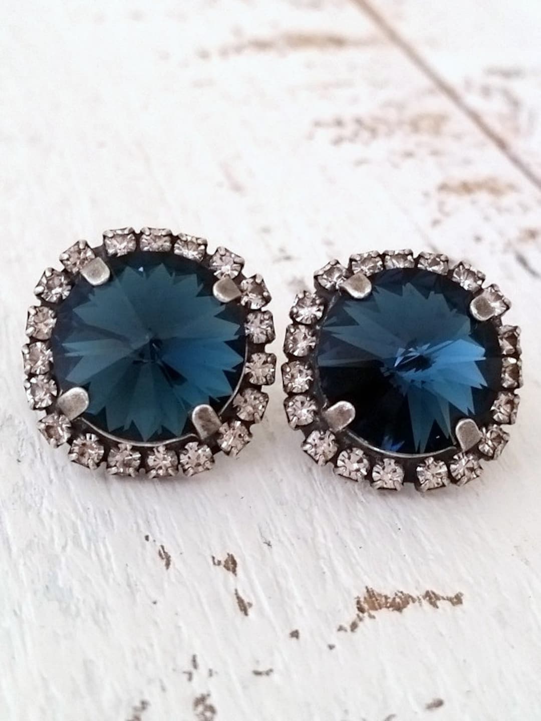 Navy Blue Earrings,oxidized Silver Stud Earrings,navy Blue Bridal ...