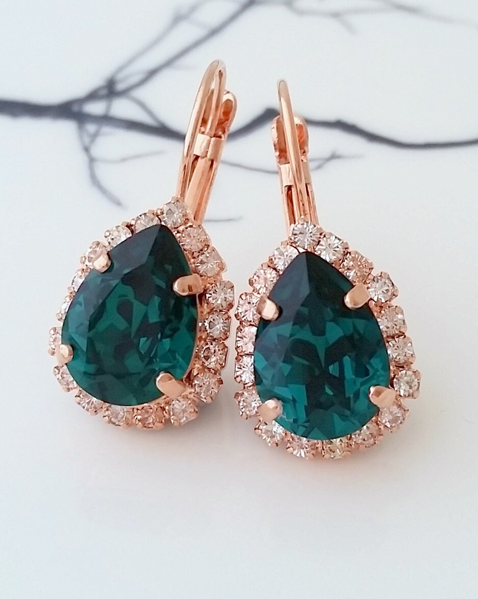 Emerald Earringsemerald Green Earringsrose Gold - Etsy Israel