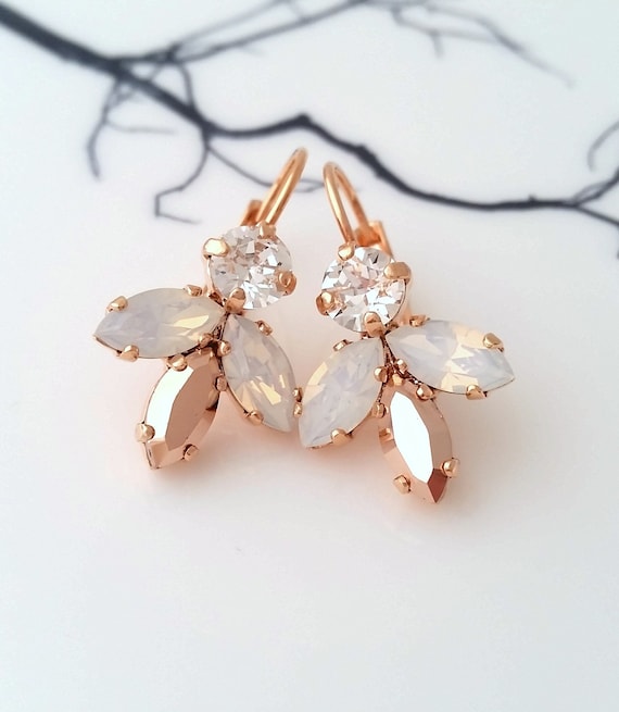 Bridal Earrings white Opal Earrings opal Bridal Earrings bridesmaids Gift rose Gold Earrings opal Jewelry wedding Jewelry crystal Earrings Etsy