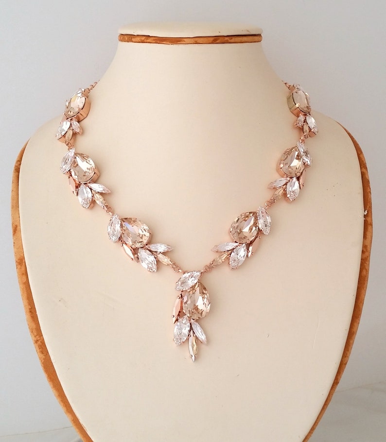 Champagne Bridal Necklace,champagne Necklace,y Necklace Blush,rose Gold ...