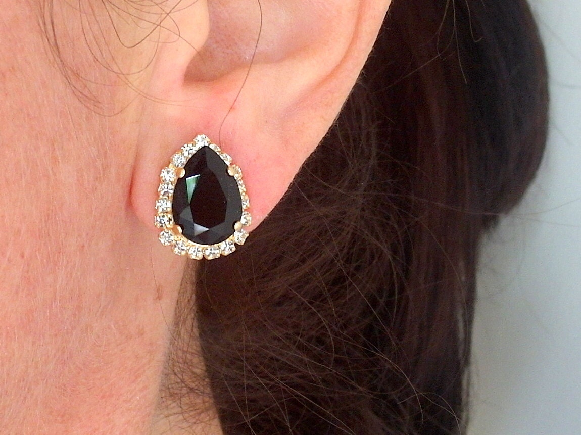 Black Earringsblack Crystal Earringsteardrop Earringsblack - Etsy
