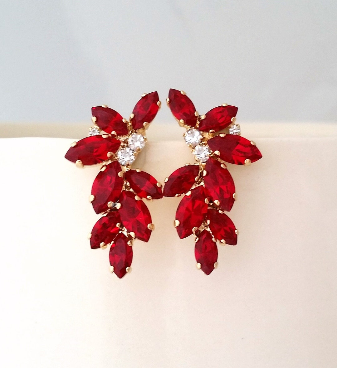 Red Ruby Earrings,red Earrings,dark Red Cluster Earrings,red Statement ...