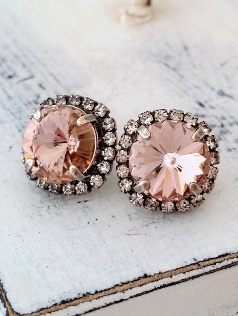Blush Earringsblush Pink Stud Earringsoxidized - Etsy