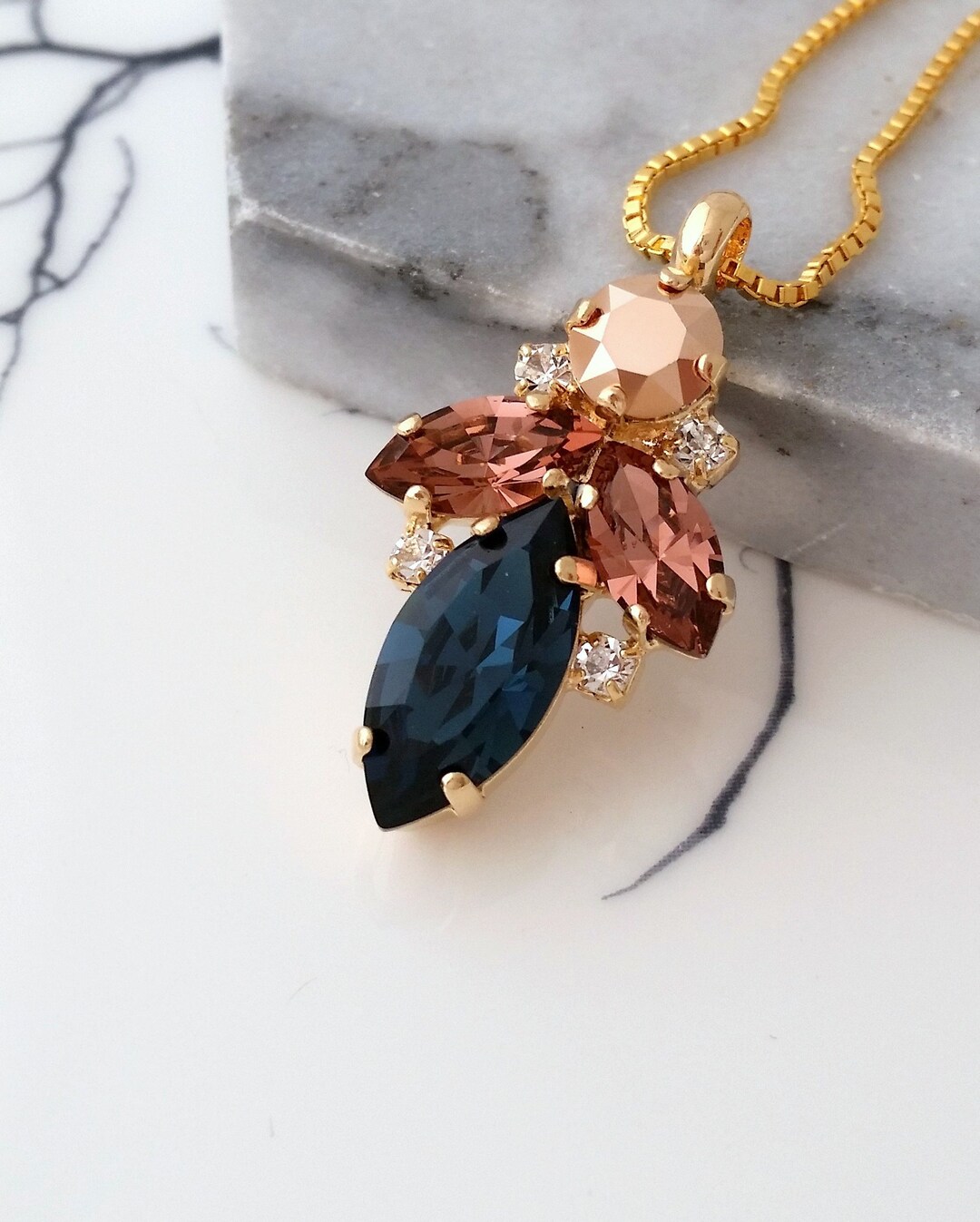 Navy Blue Necklace,bridal Necklace,navy Blue Pendant Necklace,navy Blue ...