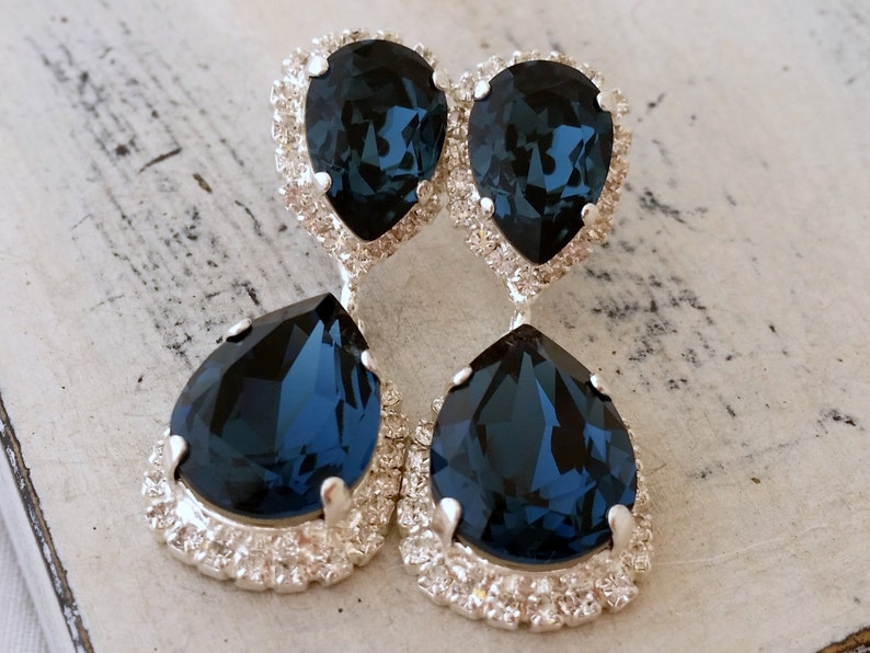 Navy Blue Crystal Necklace Bridal Necklace Statement Necklace - Etsy