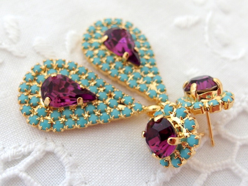Purple Earrings Purple Turquoise Chandelier Earringspurple | Etsy
