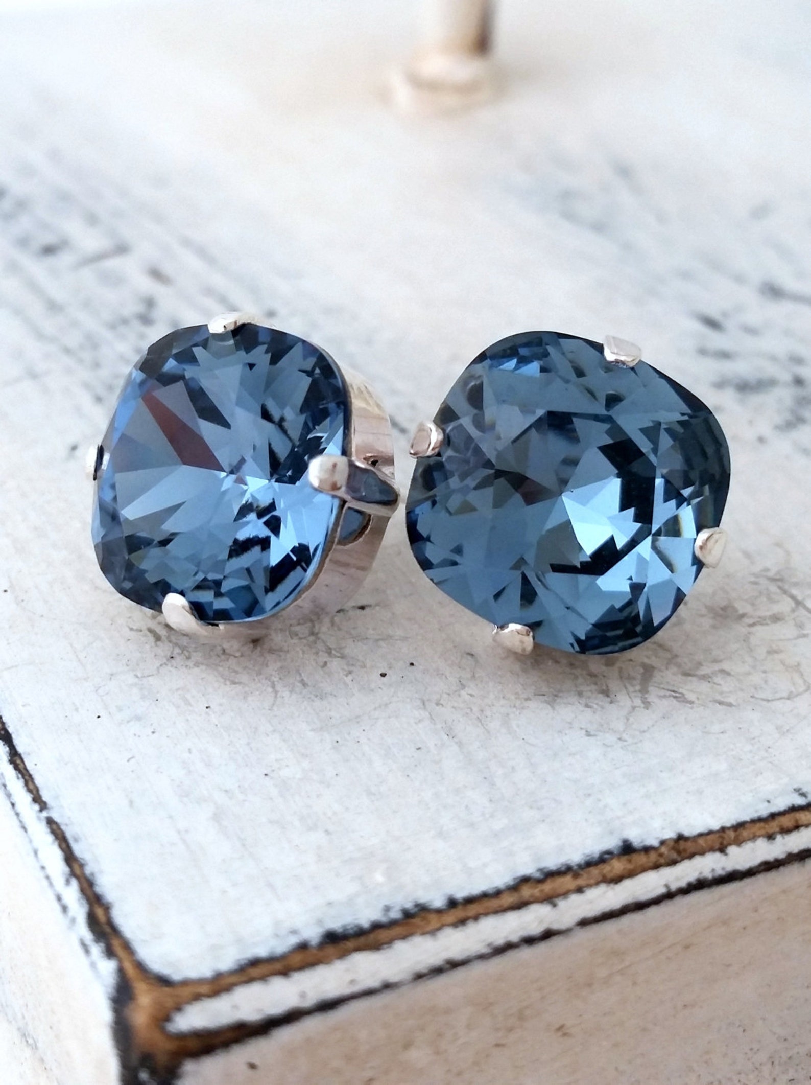 Navy Blue Deep Blue Crystal Stud Earrings Bridesmaids - Etsy