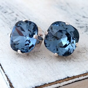 Navy Blue Deep Blue Crystal Stud Earrings, Bridesmaids Jewelry, Crystal ...