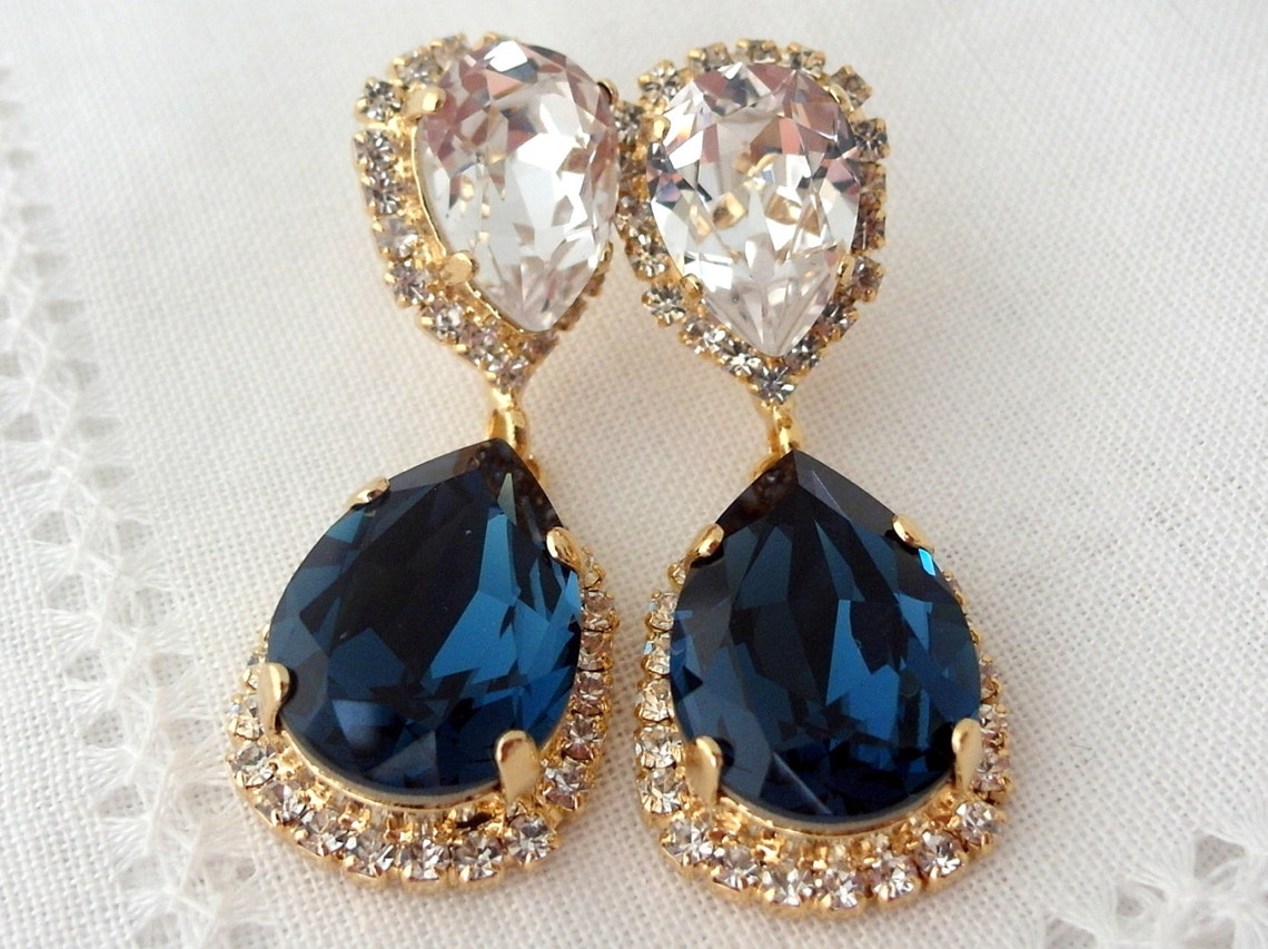 Navy Blue Earrings,blue Earrings,navy Blue Bridal Earrings,chandelier ...