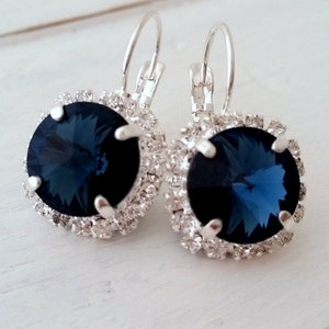 Navy Blue Earrings,navy Blue Crystal Drop or Stud Earrings, Bridal ...
