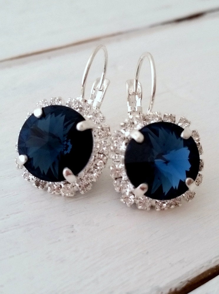 Navy Blue earringsNavy blue crystal drop earrings Bridal | Etsy