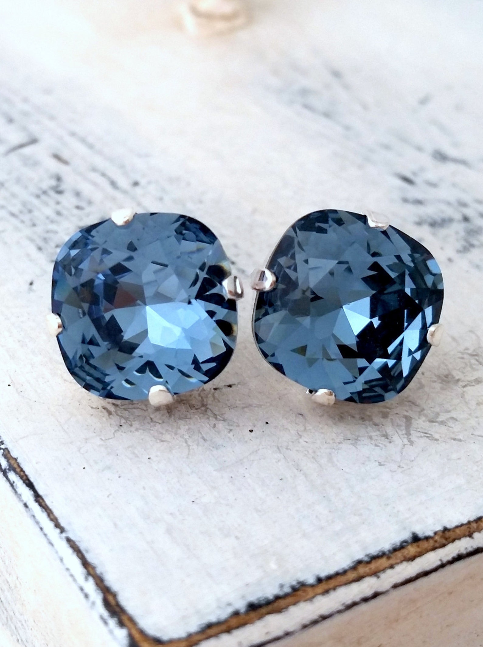 Navy Blue Deep Blue Crystal Stud Earrings Bridesmaids - Etsy
