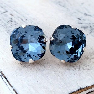 Navy Blue Deep Blue Crystal Stud Earrings, Bridesmaids Jewelry, Crystal ...