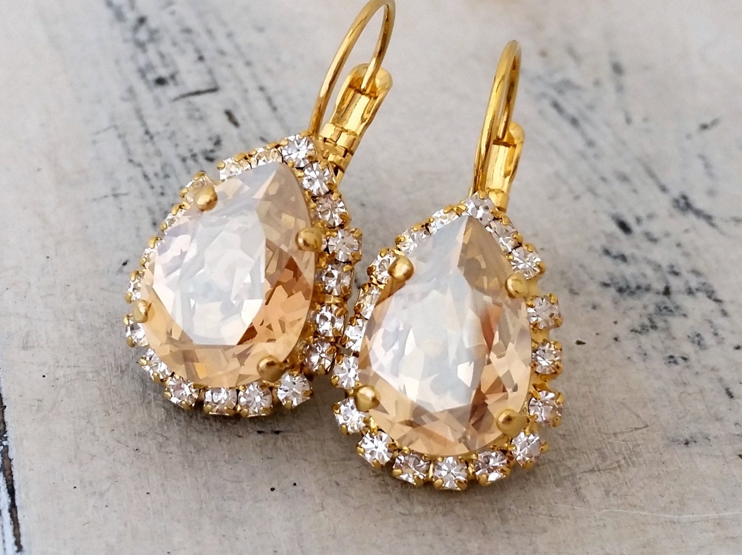 Champagne Crystal Drop Earrings, Crystal Crystal Teardrop Earrings ...