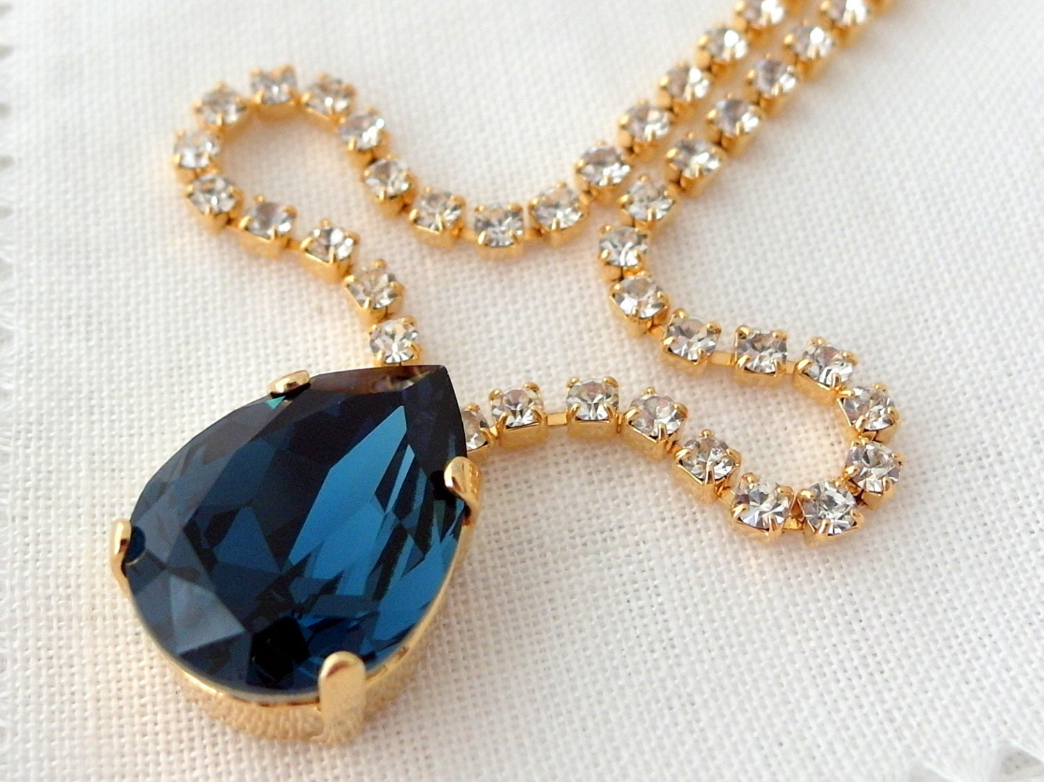 Navy Blue Rhinestone Necklace Bridal Necklace Bridesmaids | Etsy