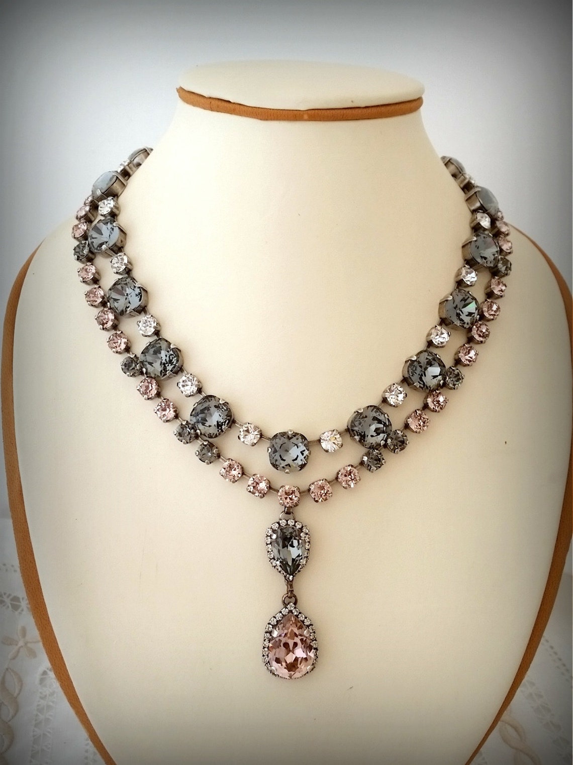 Blush Gray Necklaceblush Gray Crystal Necklacestatement - Etsy