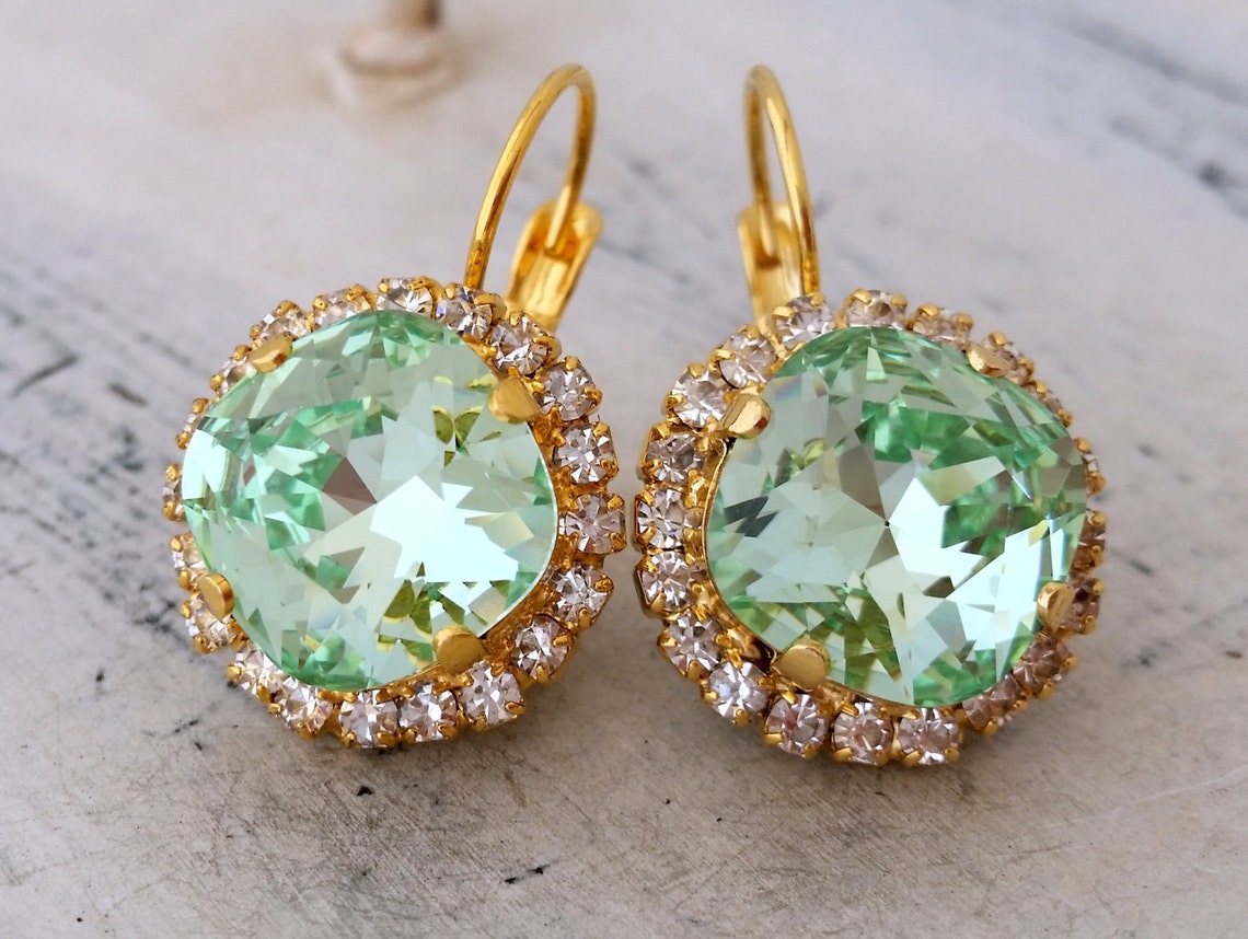 Mint Drop Earrings, Bridal Earrings, Bridesmaid Gift, Clear Mint ...