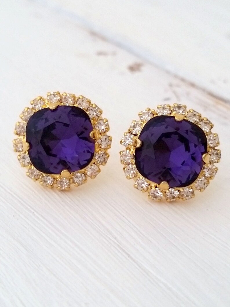 Purple Earrings,deep Purple Stud Earrings, Purple Crystal Stud Earrings ...