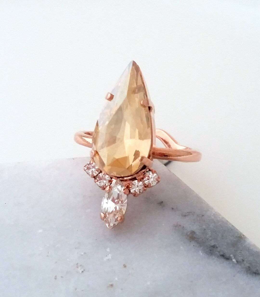 Champagne Ring,champagne Bridal Ring,statement Ring,crystal Cocktail ...