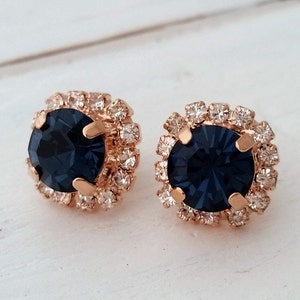 Navy Blue Stud Earrings,bridal Earrings,rose Gold Earrings,navy Blue ...