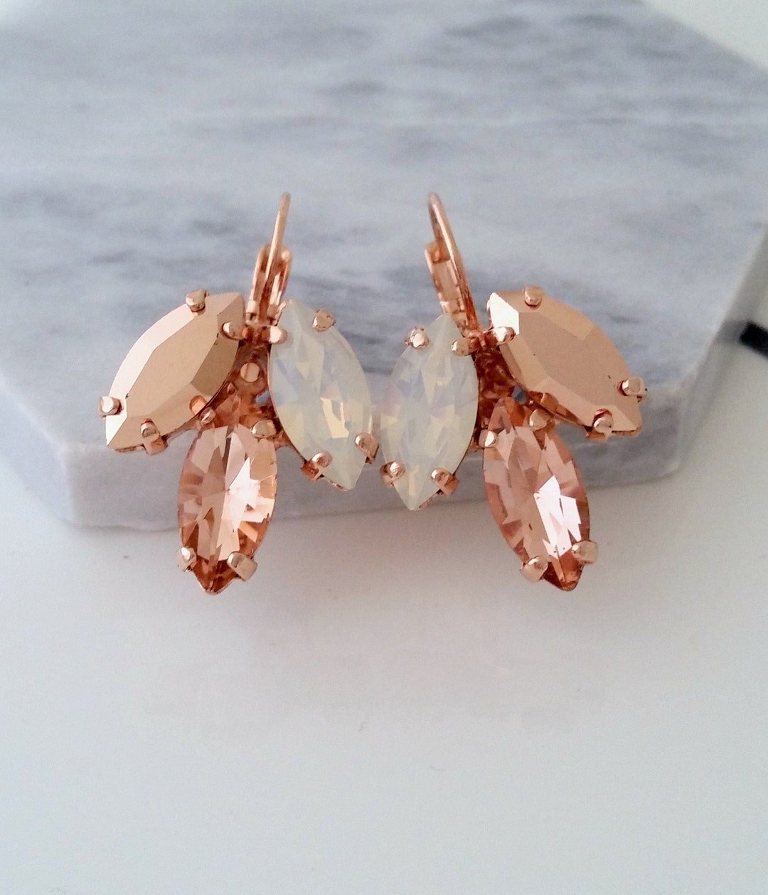 Blush Earrings,blush Bridal Earrings Drop,white Opal Earrings,rose Gold ...