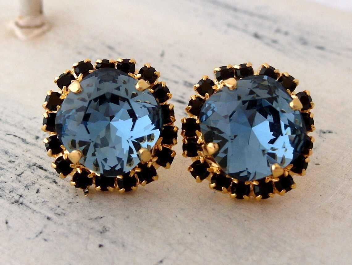 Blue Crystal Earrings Denim Blue Crystal Stud Earrings | Etsy