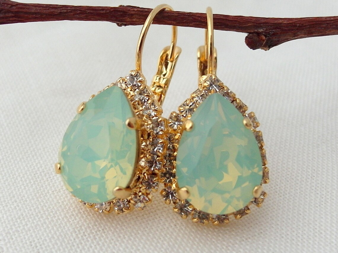 Mint Earrings,mint Drop Earrings,mint Bridal Earrings,mint Crystal ...