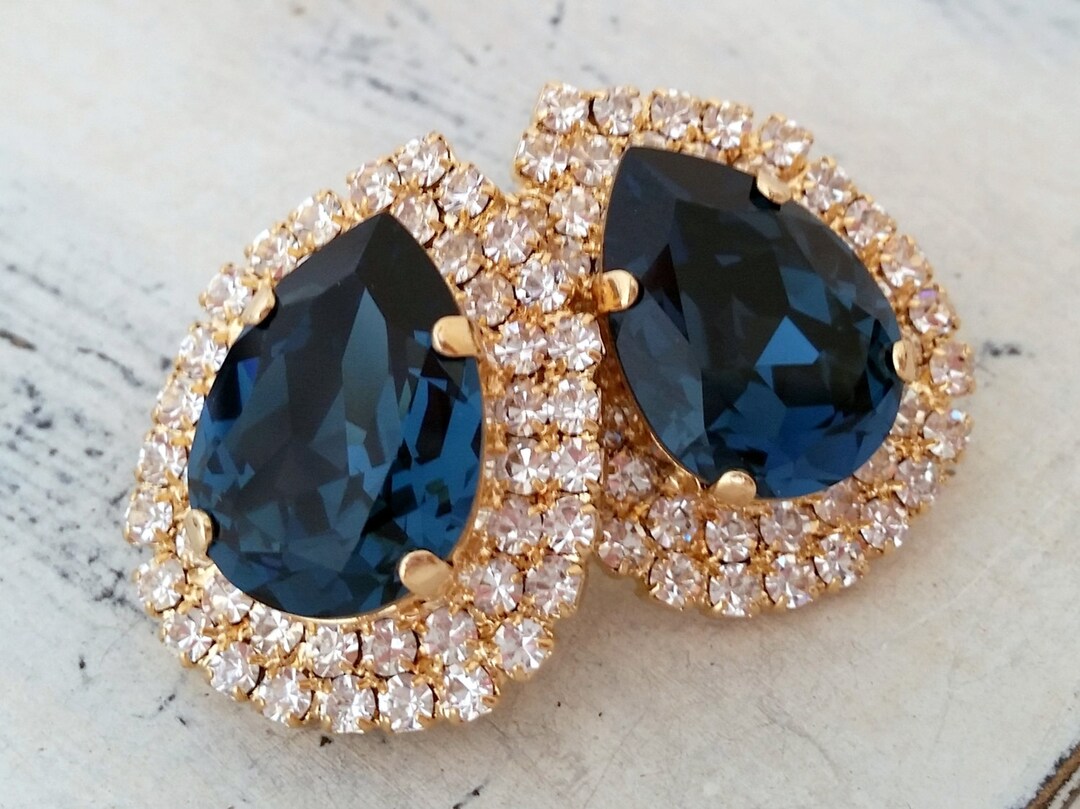 Navy Blue Stud Earrings,statement Extra Large Earrings,navy Blue Bridal ...