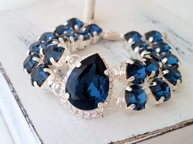 Navy Blue Crystal Crystals Bracelet Bridal Bracelet | Etsy