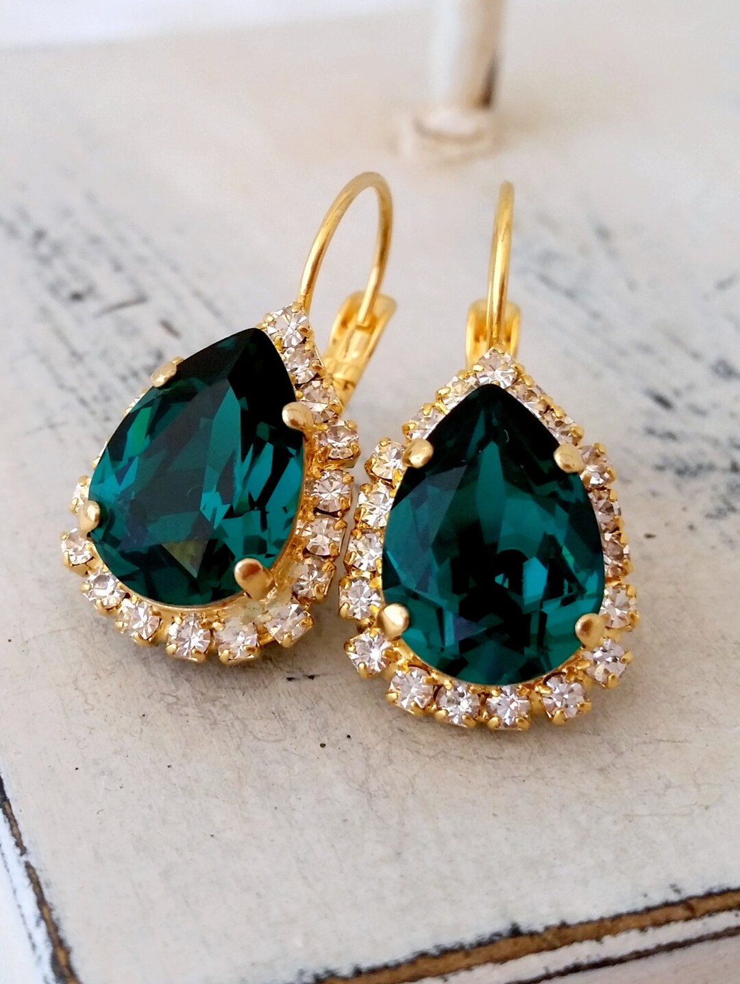 Emerald Earrings,emerald Green Earrings,rose Gold Earrings,crystal ...