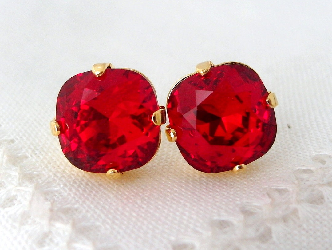 Red Earrings,ruby Earrings,deep Red Earrings,crystal Crystal Stud ...