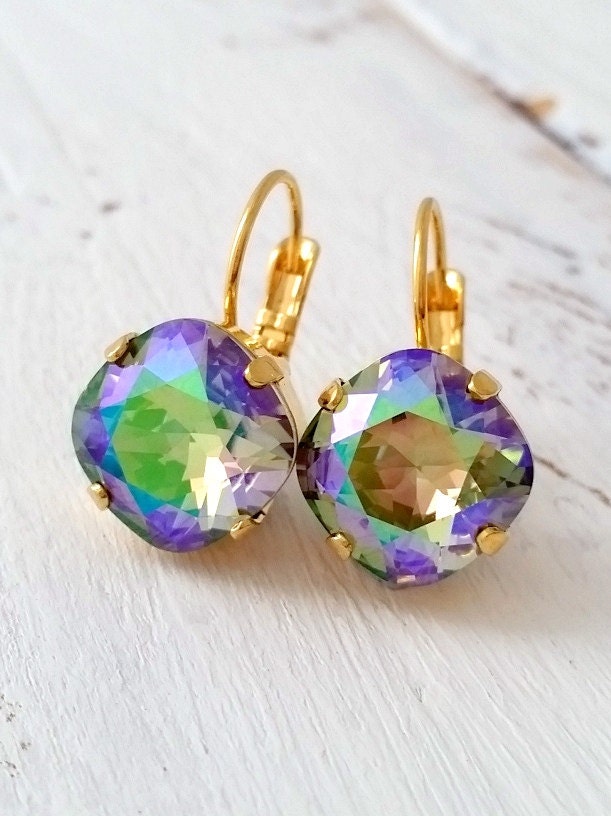 Purple Green Rainbow Earrings,rainbow Crystal Drop Earrings, Drop ...
