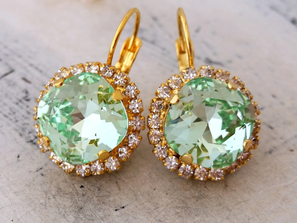 Mint Drop Earrings, Bridal Earrings, Bridesmaid Gift, Clear Mint ...