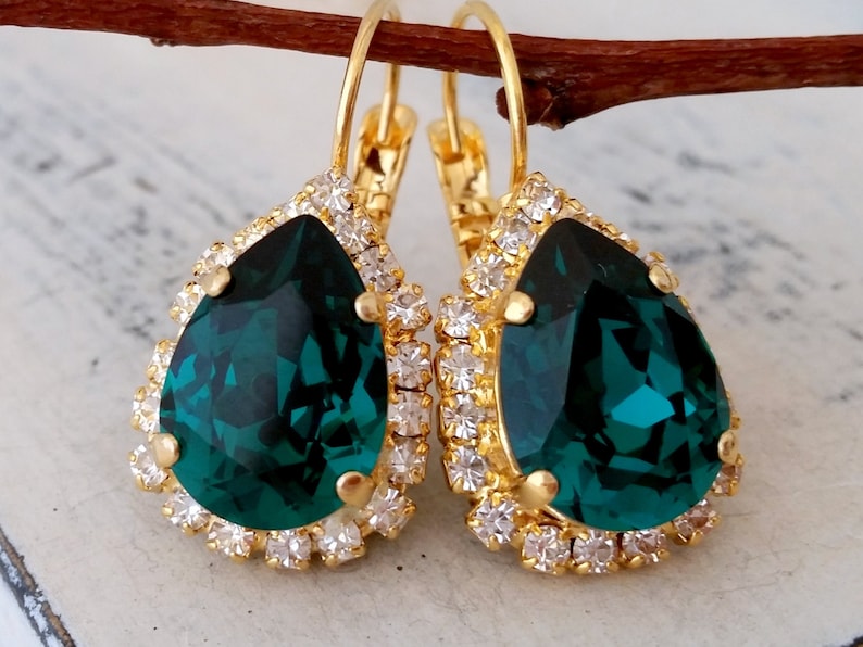 Emerald Earringsemerald Green Earringsrose Gold - Etsy