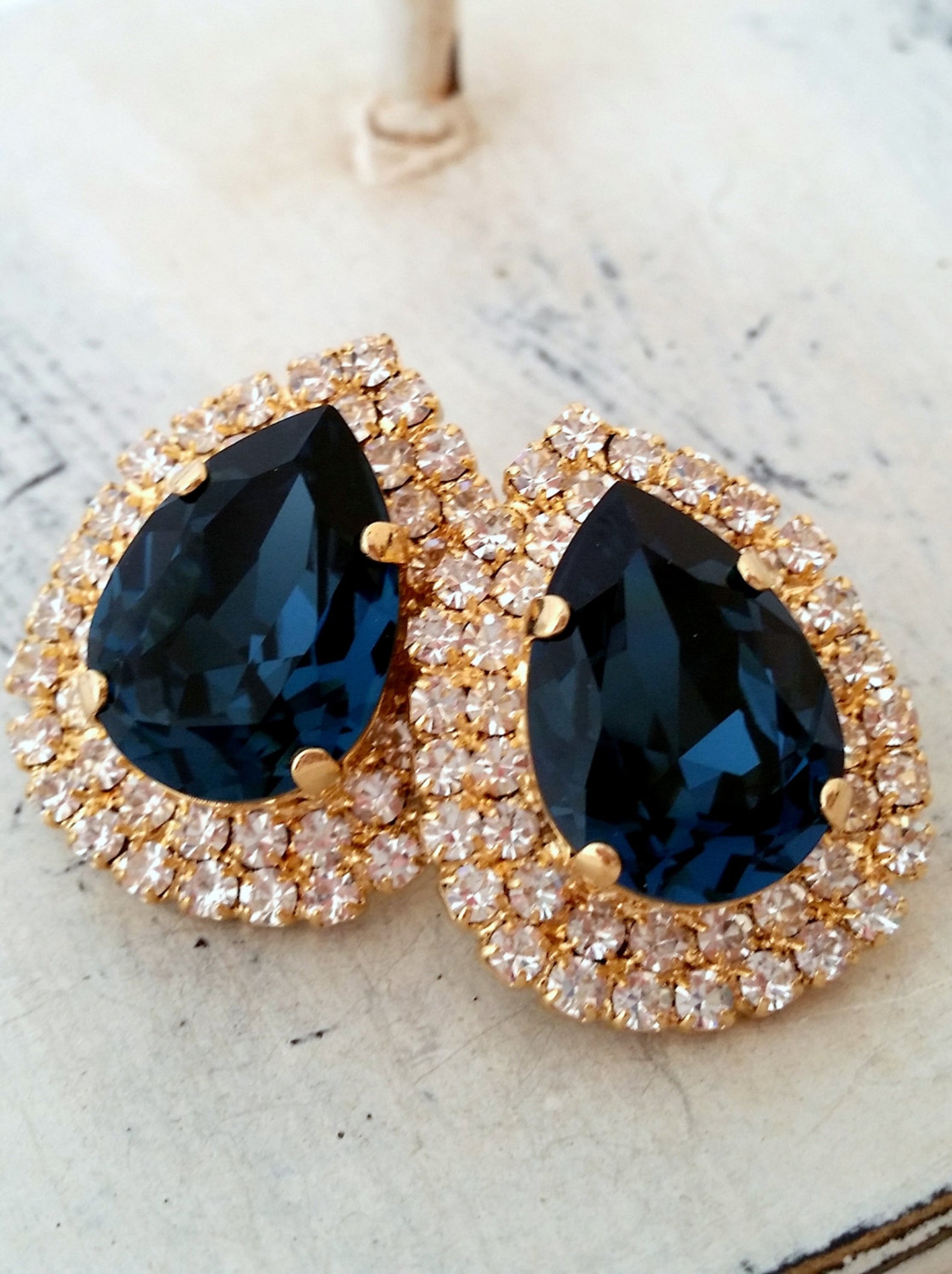 Navy Blue Stud Earringsstatement Extra Large Earringsnavy - Etsy