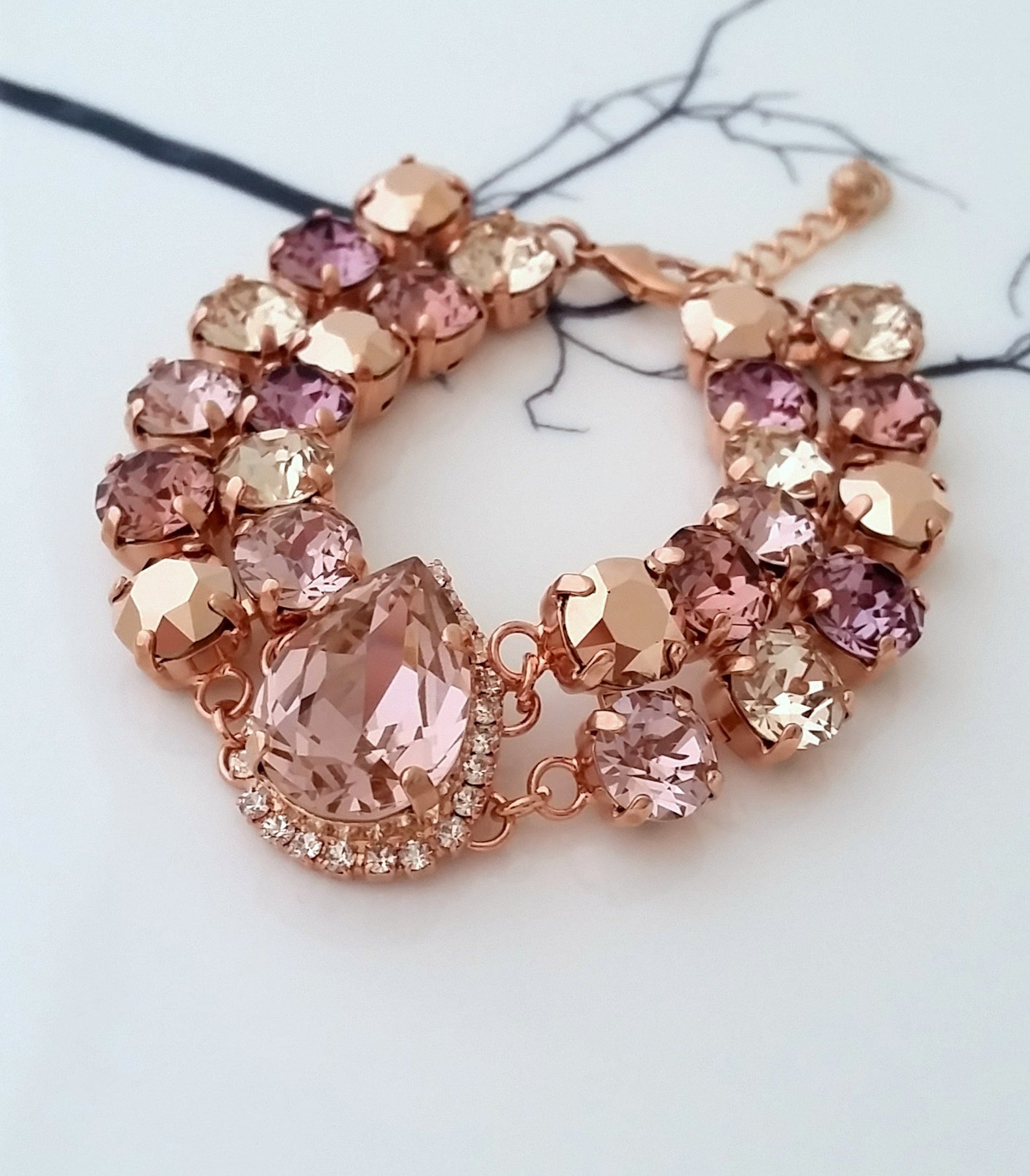 Hot Pink Gold Necklacefuchsia Pink Mix Necklacepink Crystal - Etsy