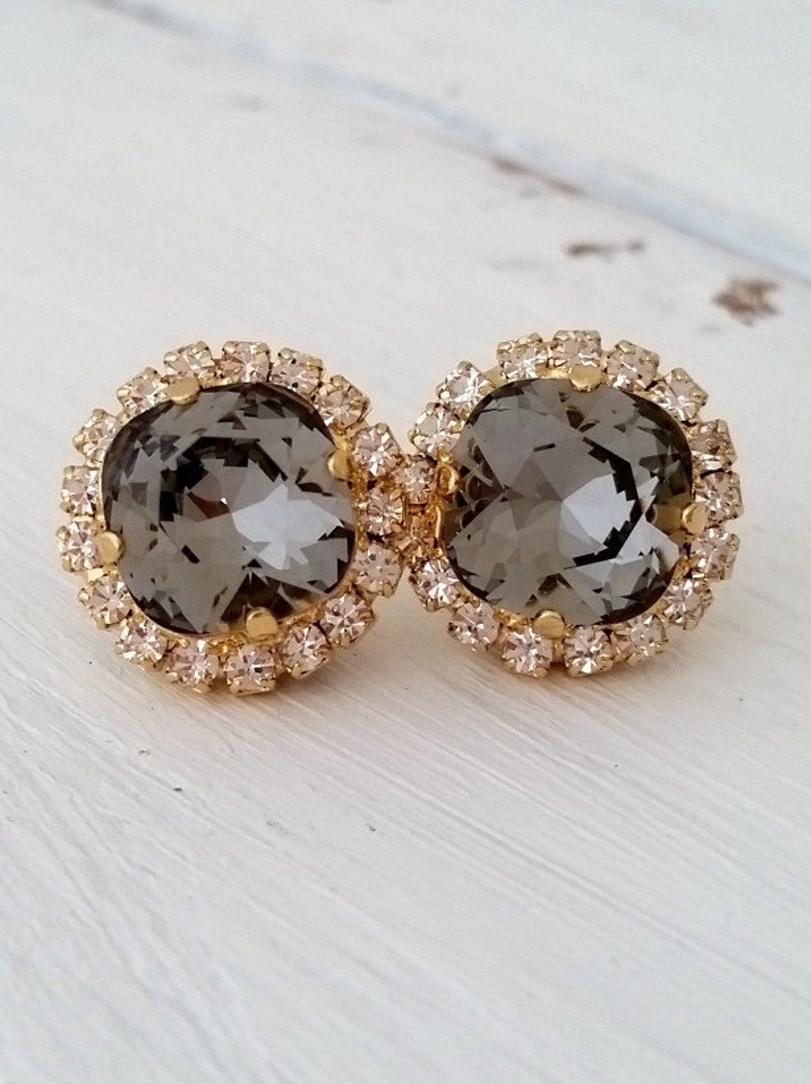 Gray Earrings,gray Bridesmaid Earrings,gray Bridal Earrings,crystal ...