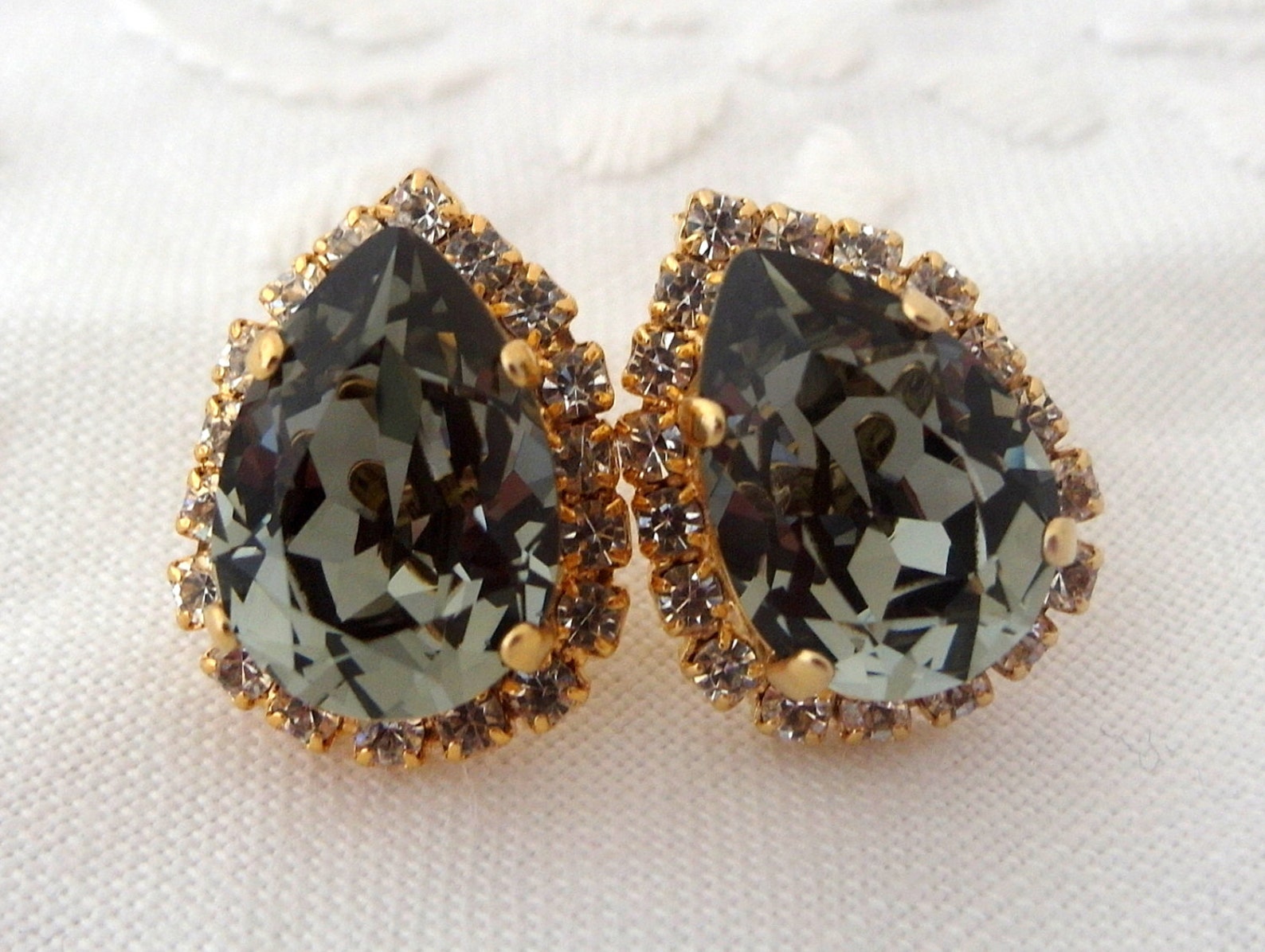 Smokey Gray Earrings,gray Earrings,black Diamond Earrings,teardrop ...