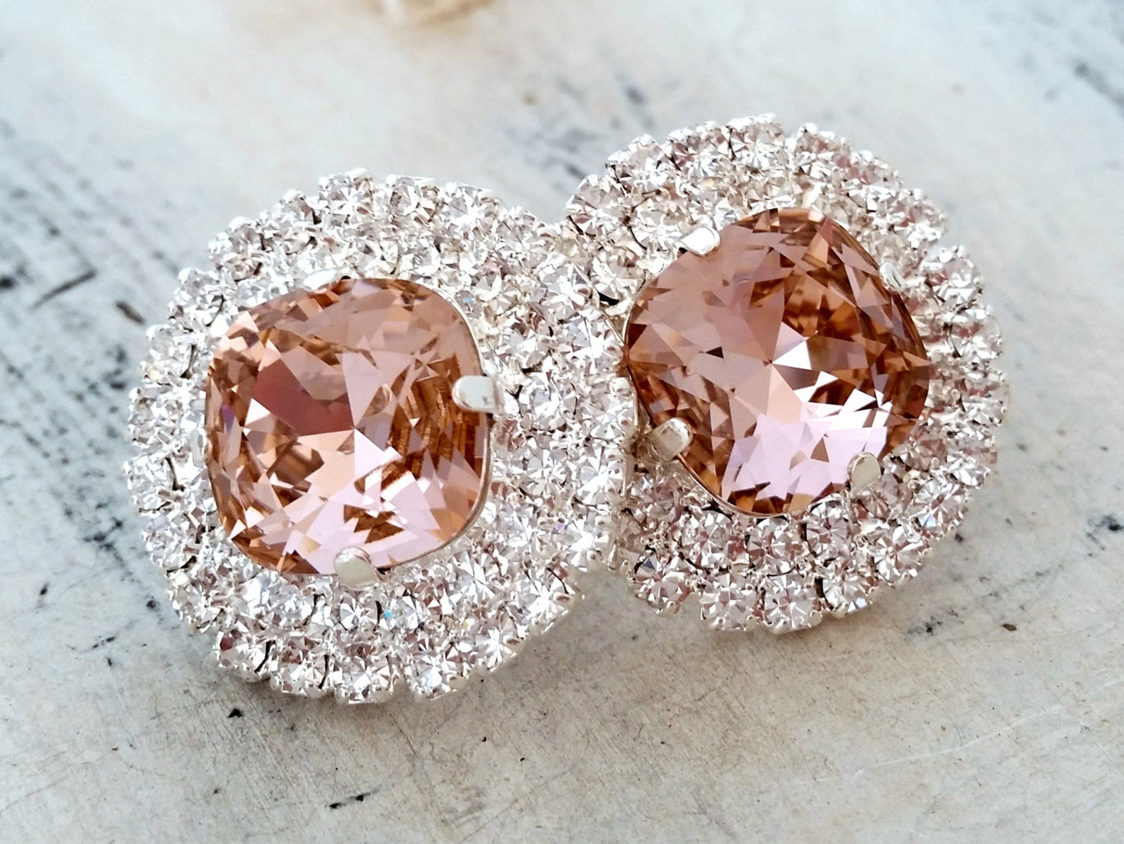 Blush Earringsblush Bridal Earringsblush Pink Stud - Etsy
