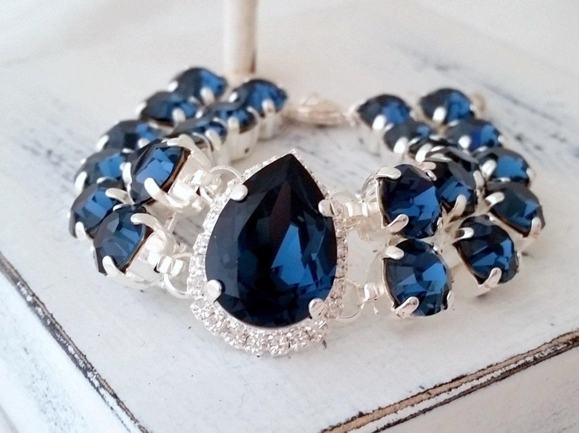Navy Blue Crystal Crystals Bracelet Bridal Bracelet | Etsy