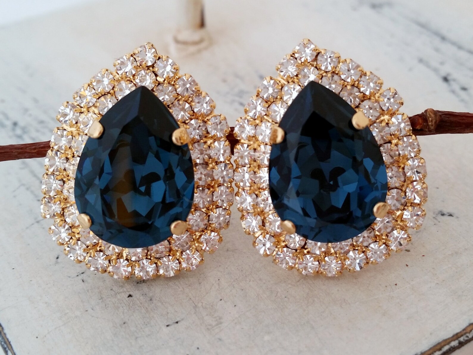 Navy Blue Stud Earringsstatement Extra Large Earringsnavy | Etsy