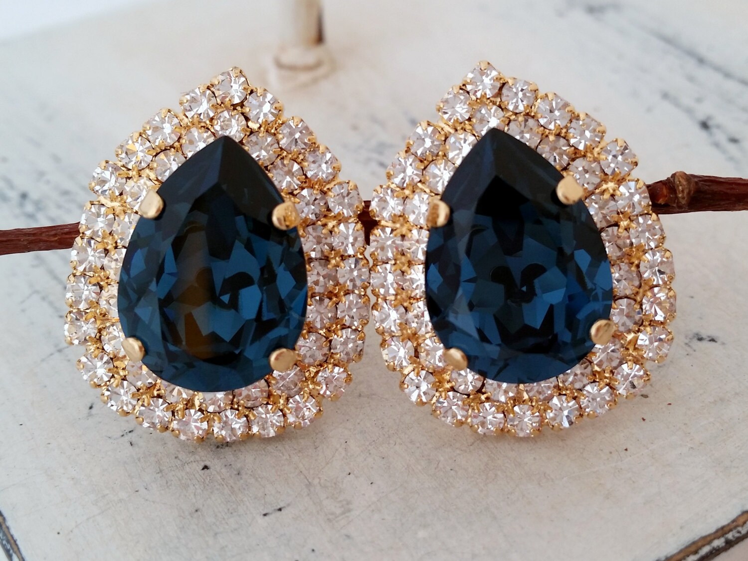 Navy Blue Stud Earringsstatement Extra Large Earringsnavy | Etsy