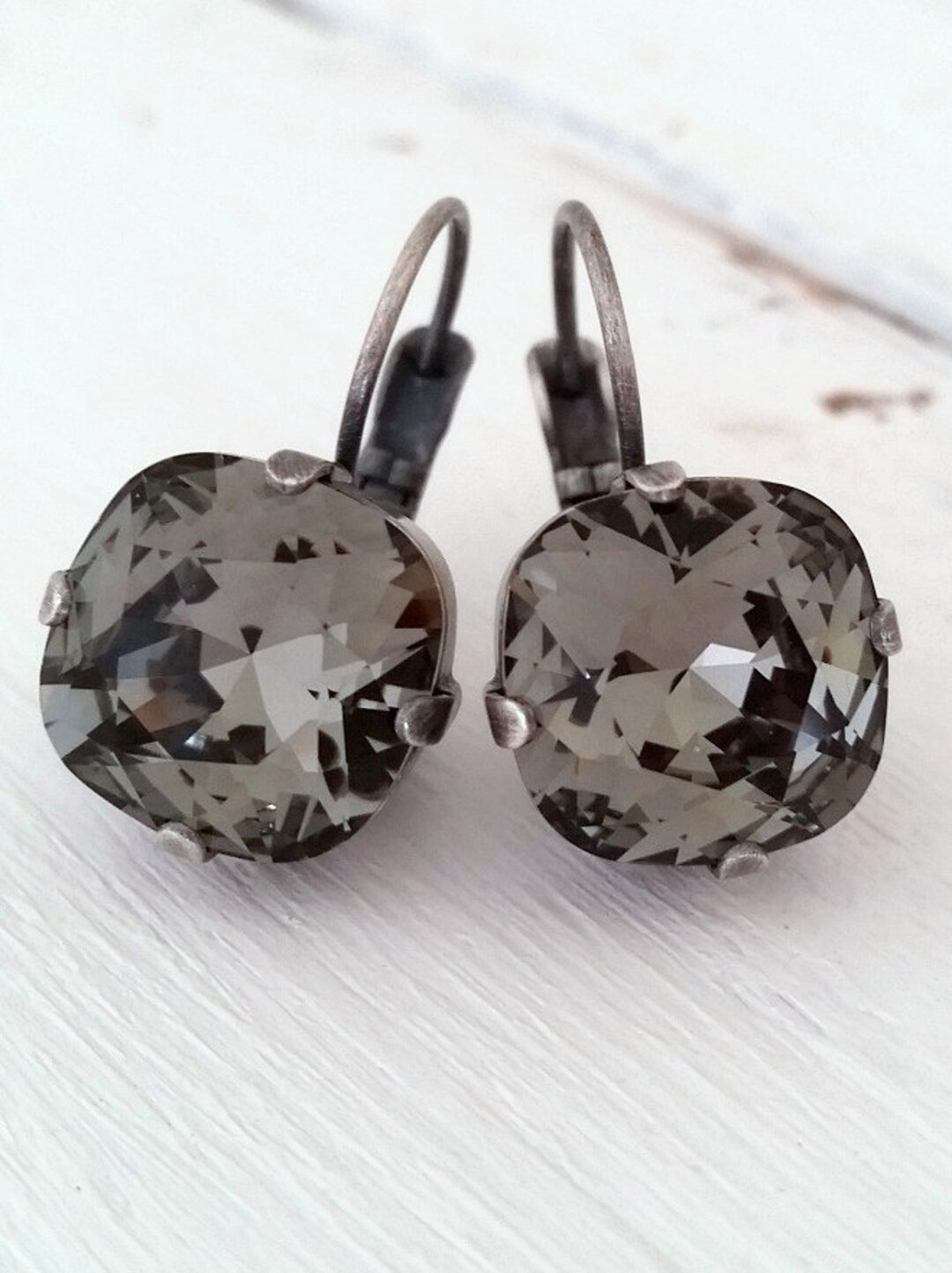 Gray Drop Earrings,smokey Gray Earrings,crystal Crystal Drop Earrings ...