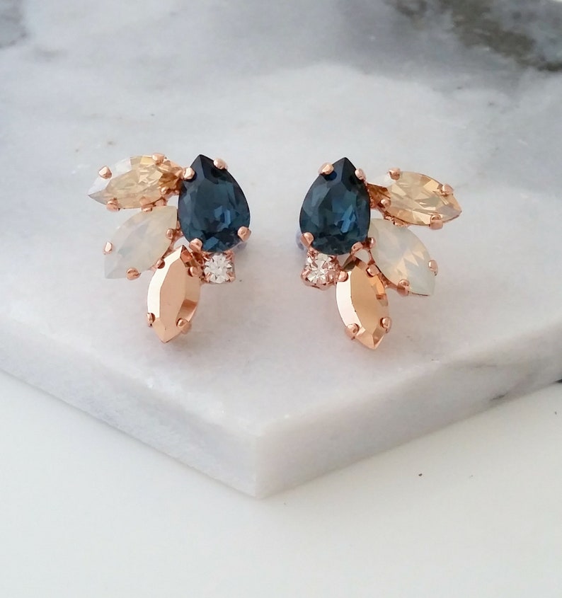 Navy Blue Earringsnavy Blue Bridal Earrings Studschampagne - Etsy Navy Blue Earringsnavy Blue Bridal Earrings Studschampagne - Etsy