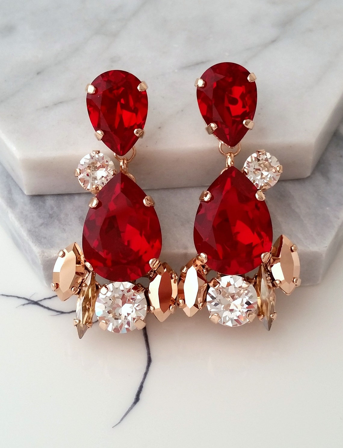 Red earringsBridal earringsRed ruby earringsLong Chandelier | Etsy