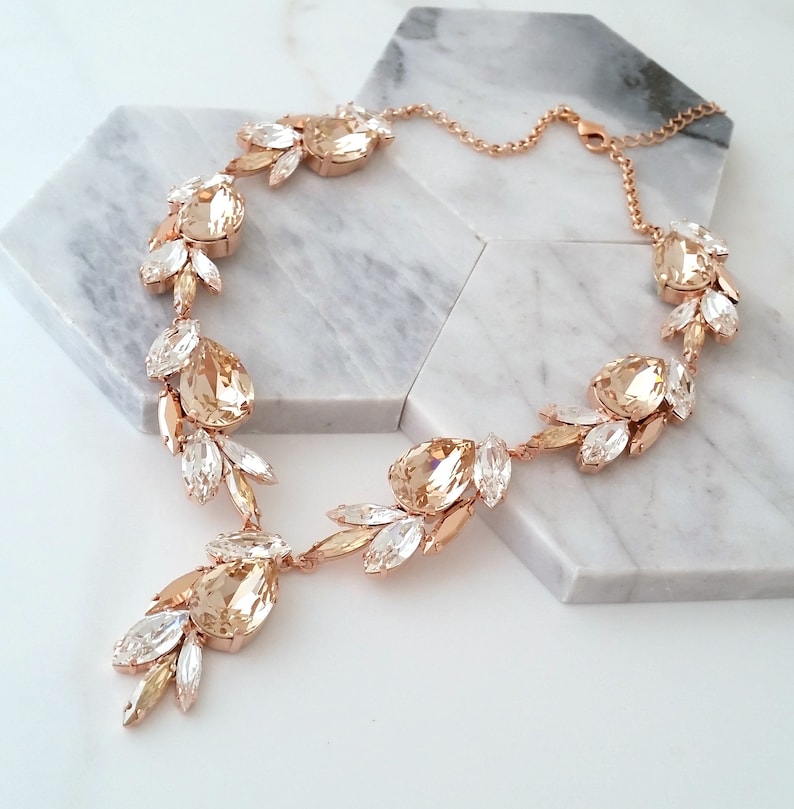 Champagne Bridal Necklace,champagne Necklace,y Necklace Blush,rose Gold ...