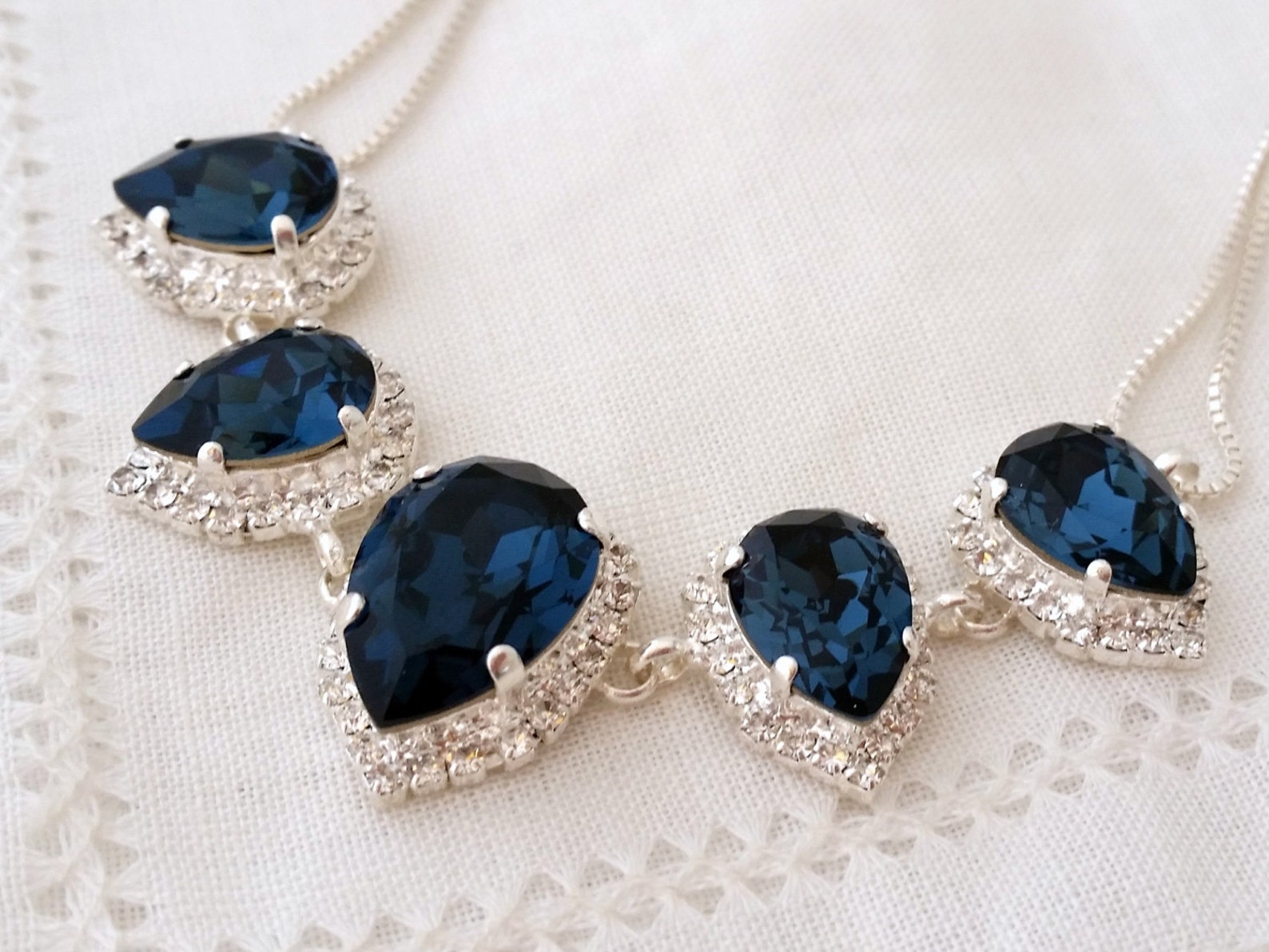 Navy Blue Crystal Necklace Bridal Necklace Statement Necklace - Etsy