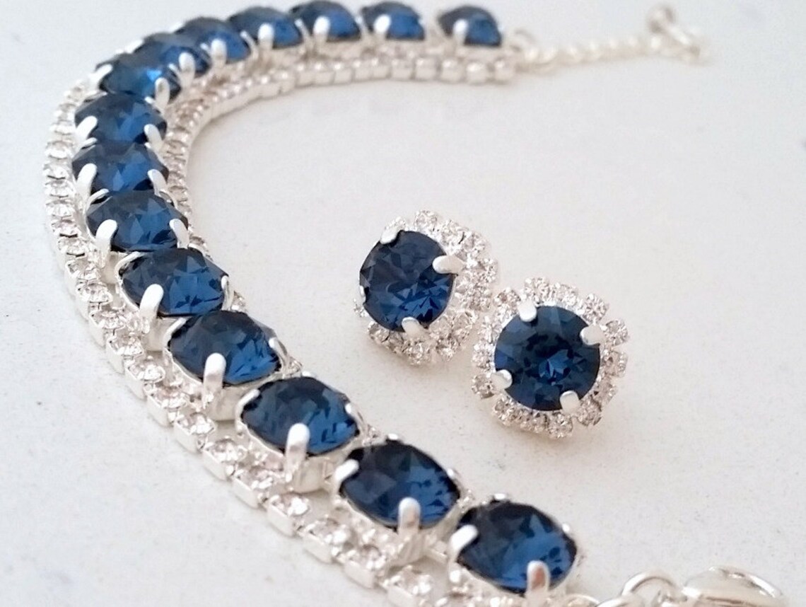 Navy Blue Braceletnavy Blue Crystal Bracelet Sapphire Bridal - Etsy