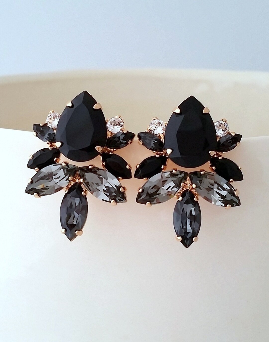 Black Earrings,gray Earrings,bridal Earrings,black Cluster Earrings ...