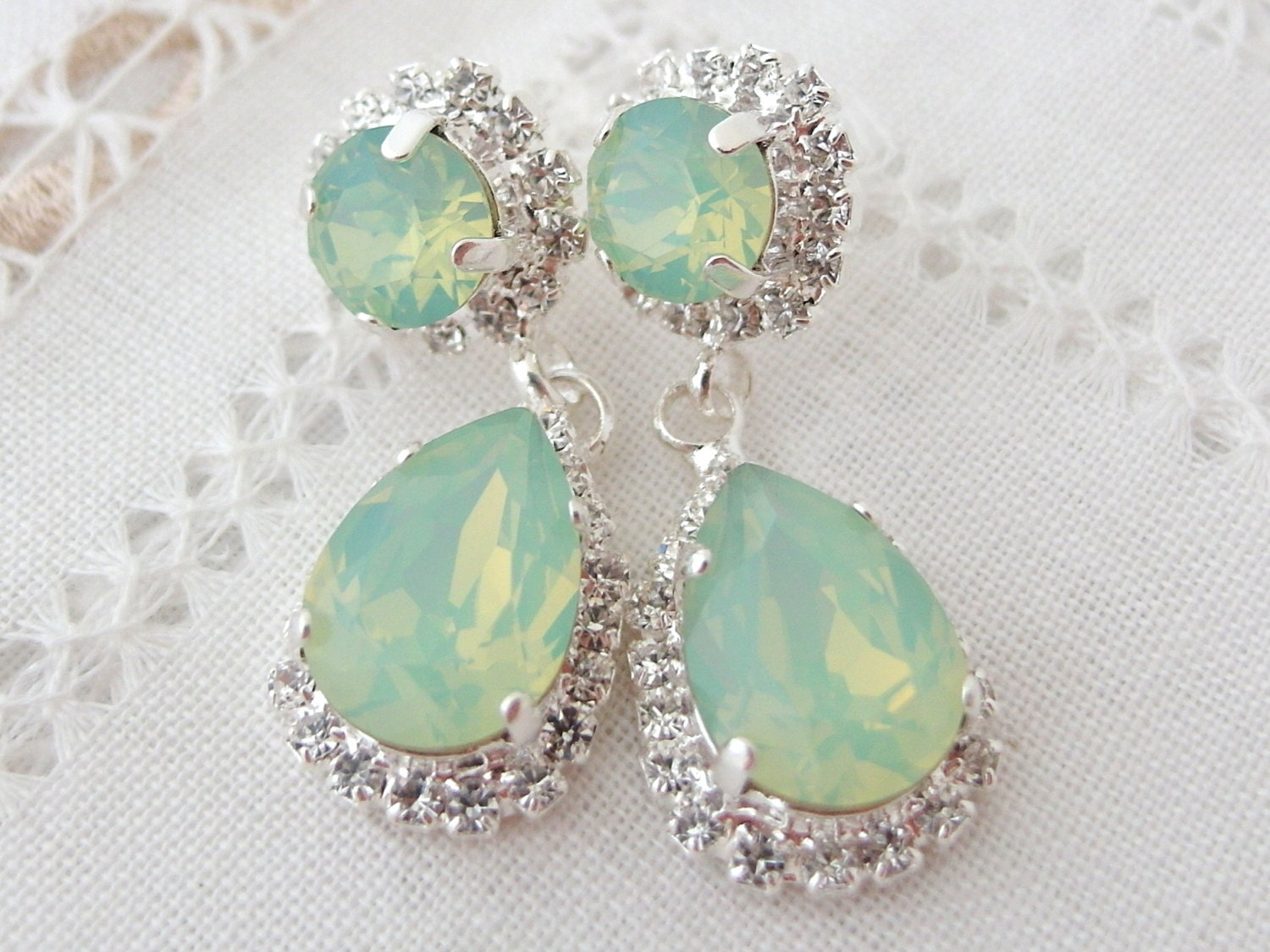 Mint Earrings,opal Earrings,mint Chandelier Earrings,mint Opal Earrings ...